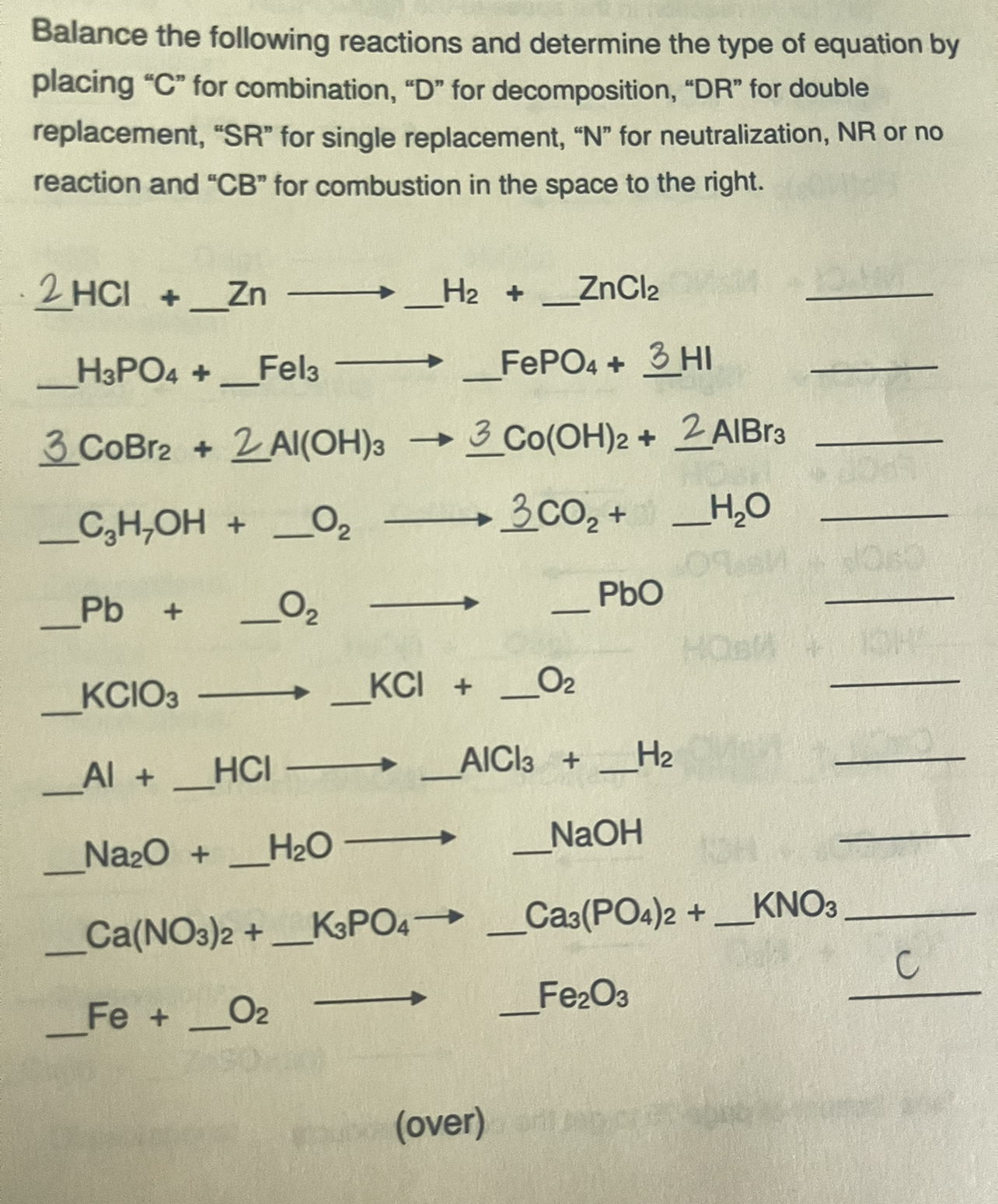 Solved Balance the following reactions and determine the | Chegg.com