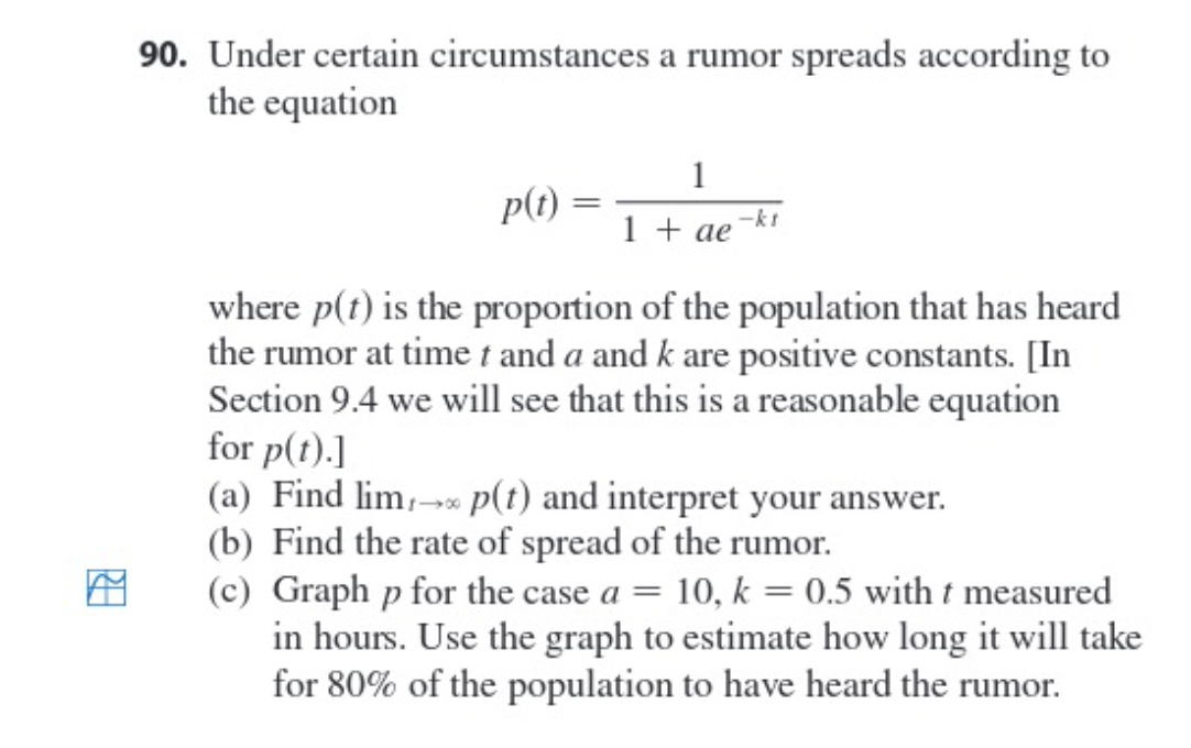 Solved Under certain circumstances a rumor spreads according | Chegg.com