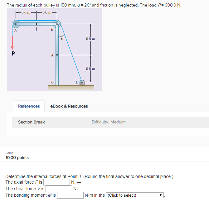 Solved The radius of each pulley is 150 mm, a = 20° and | Chegg.com