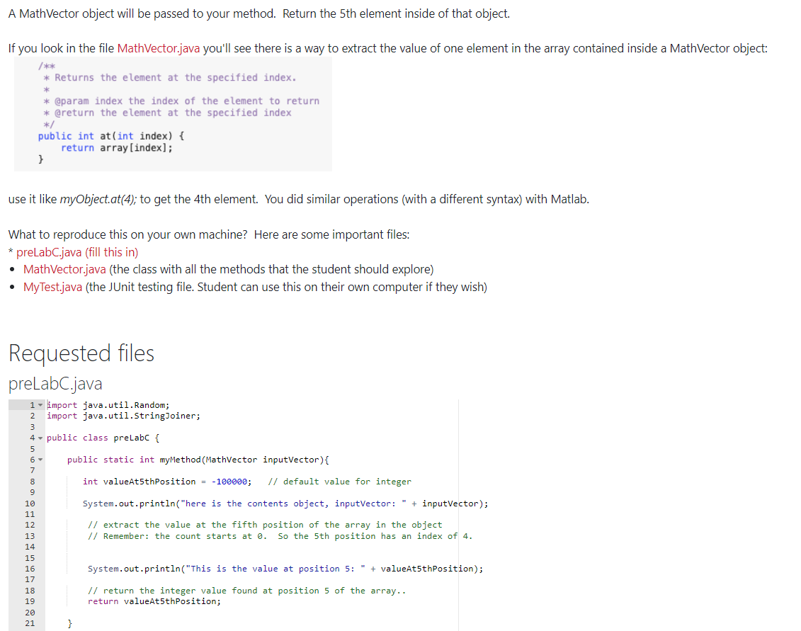 Solved A MathVector object will be passed to your method. | Chegg.com