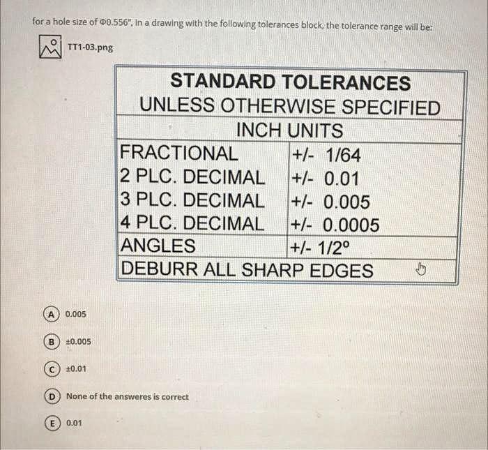 Solved for a hole size of 00.556". In a drawing with the | Chegg.com