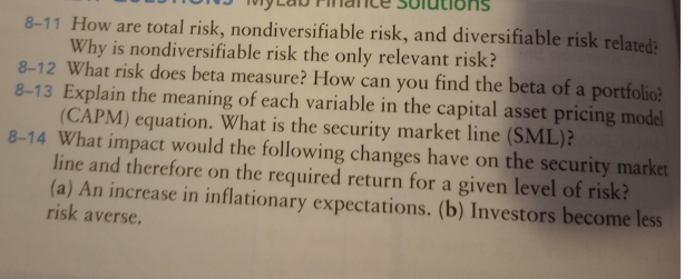 Solved 8-11 How are total risk, nondiversifiable risk, and | Chegg.com