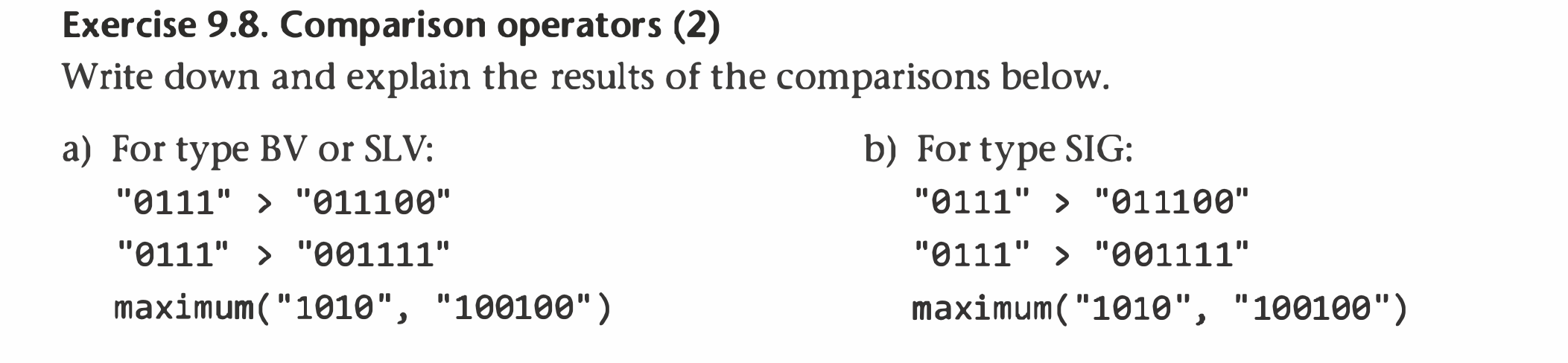 Solved Exercise 9.8. Comparison operators (2) Write down and | Chegg.com