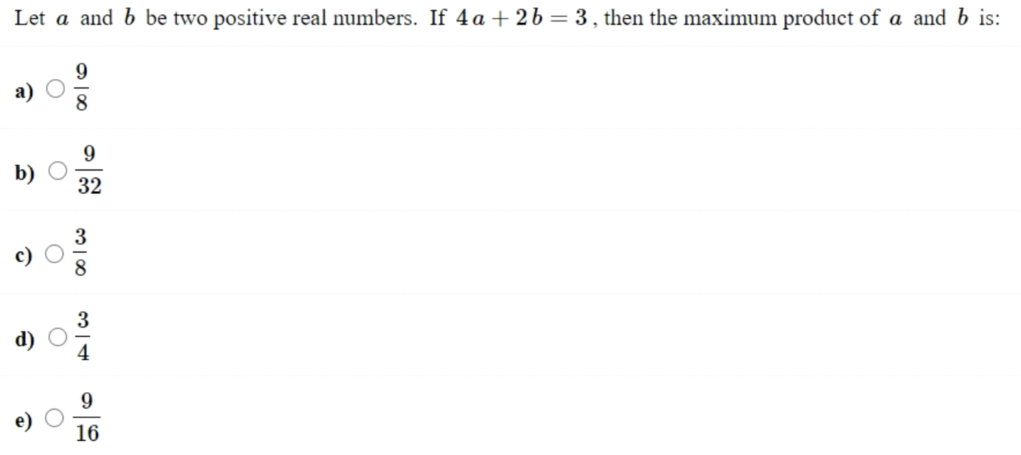 Solved Let A And B Be Two Positive Real Numbers. If 4a + 2b 