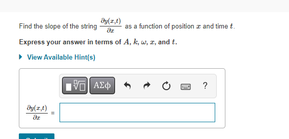 Solved Find the slope of the string ∂x∂y(x,t) as a function | Chegg.com