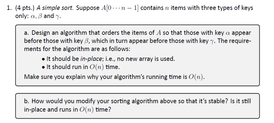 1. (4 pts.) A simple sort. Suppose A0...n-1) contains | Chegg.com