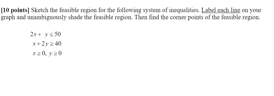 Solved [10 points] Sketch the feasible region for the | Chegg.com