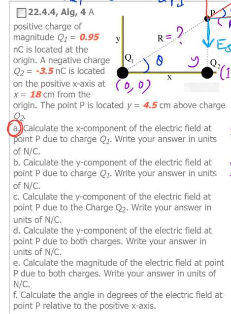 Solved 22.4.4, Alg, 4 A positive charge of magnitude Q1=0.95 | Chegg.com