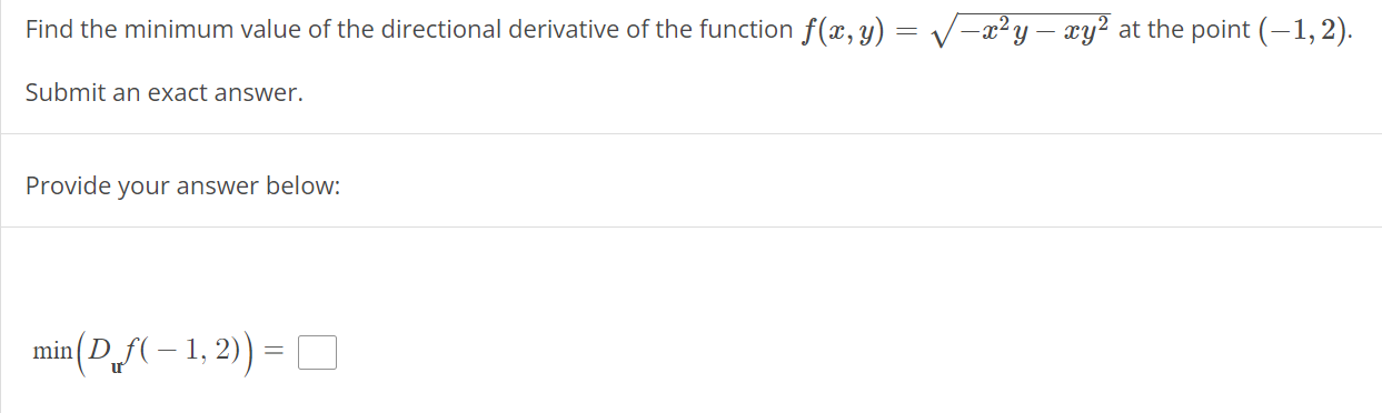 Solved Find the minimum value of the directional derivative | Chegg.com