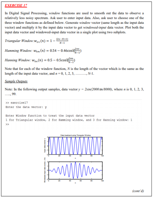 Solved EXERCISE 17 In Digital Signal Processing, window | Chegg.com