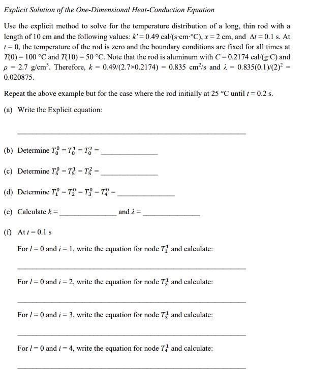 Solved Explicit Solution of the One-Dimensional | Chegg.com