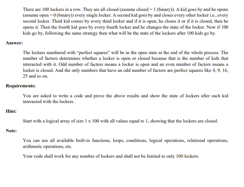 Solved There are 100 lockers in a row. They are all closed | Chegg.com