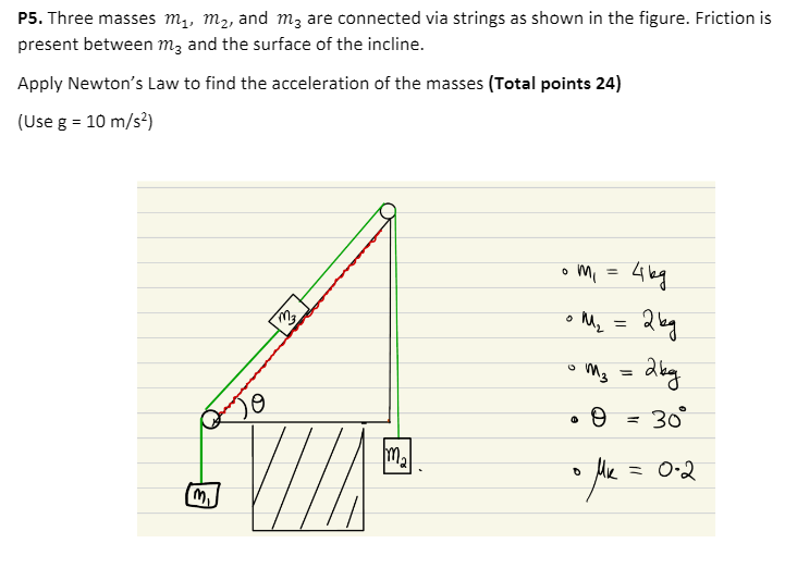 Solved P5. Three masses my, m2, and mz are connected via | Chegg.com