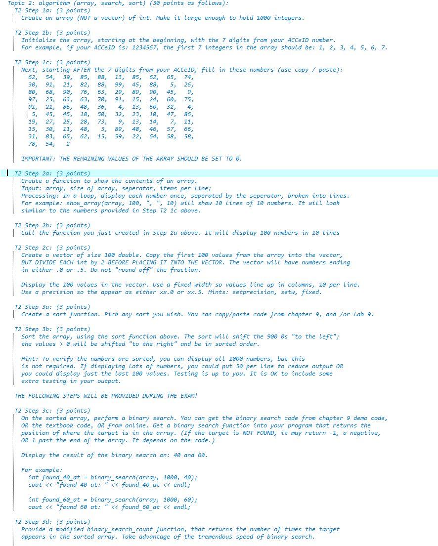 Solved Topic 2: algorithm (array, search, sort) (30 points | Chegg.com