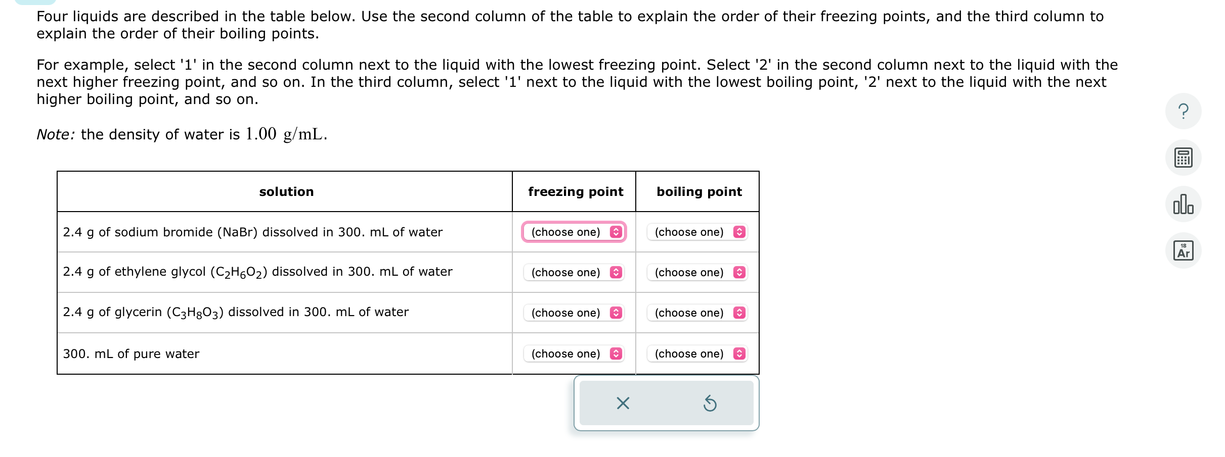Solved Four liquids are described in the table below. Use | Chegg.com