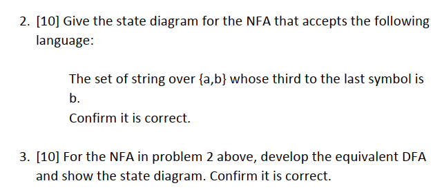 Solved For the NFA in problem 2 above, develop the | Chegg.com