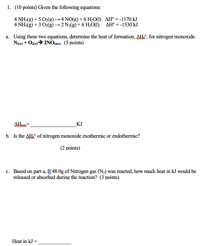 Solved 1. (10 points) Given the following equations: 4 | Chegg.com