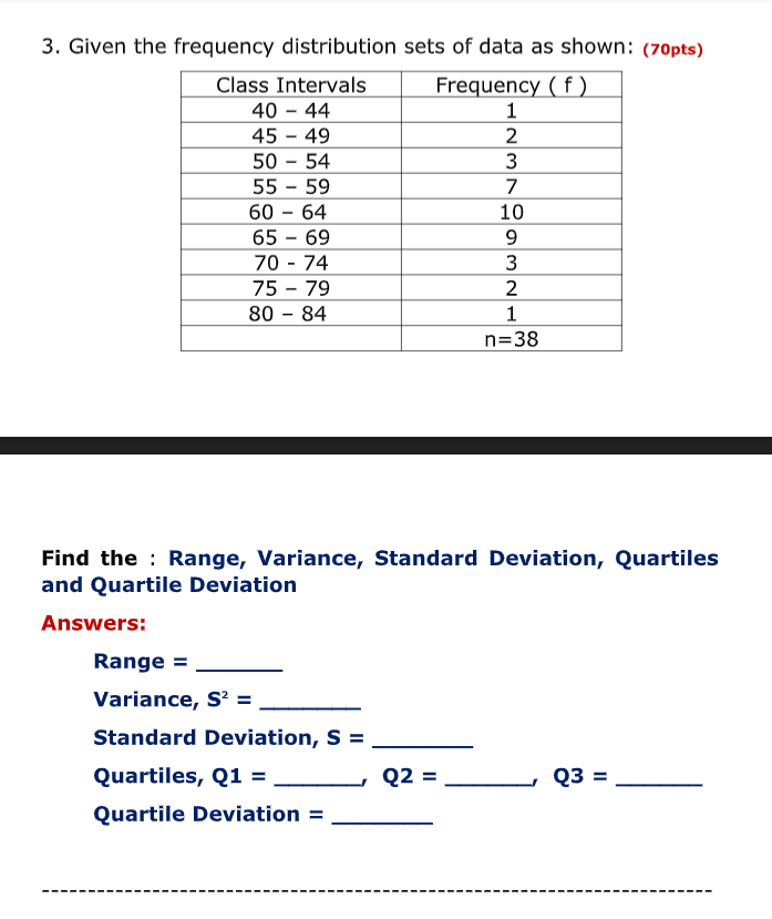 Solved 3. Given the frequency distribution sets of data as | Chegg.com