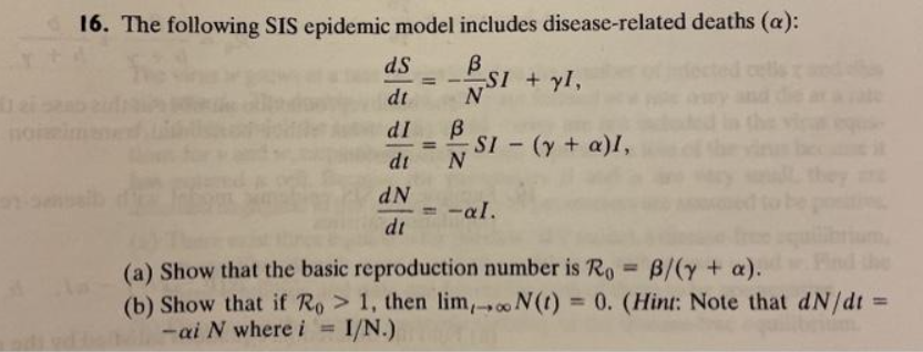 Solved Nº 16 The Following Sis Epidemic Model Includes