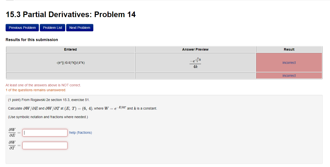 Solved 15.3 Partial Derivatives: Problem 14 Results for this | Chegg.com