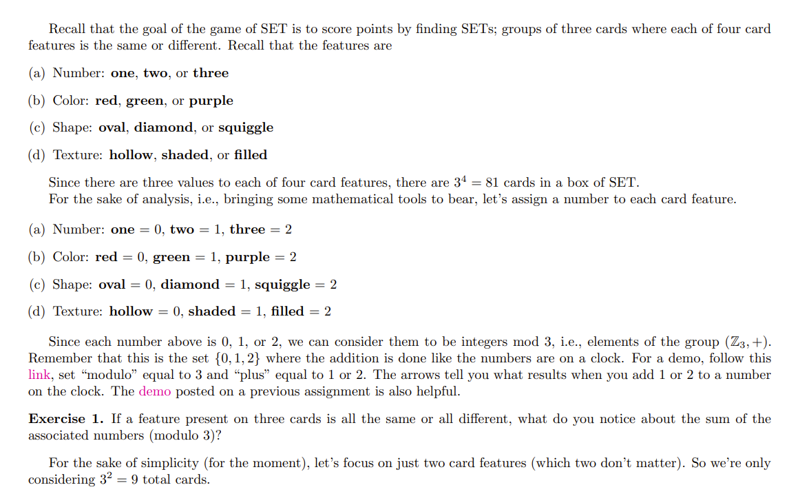 Recall that the goal of the game of SET is to score | Chegg.com