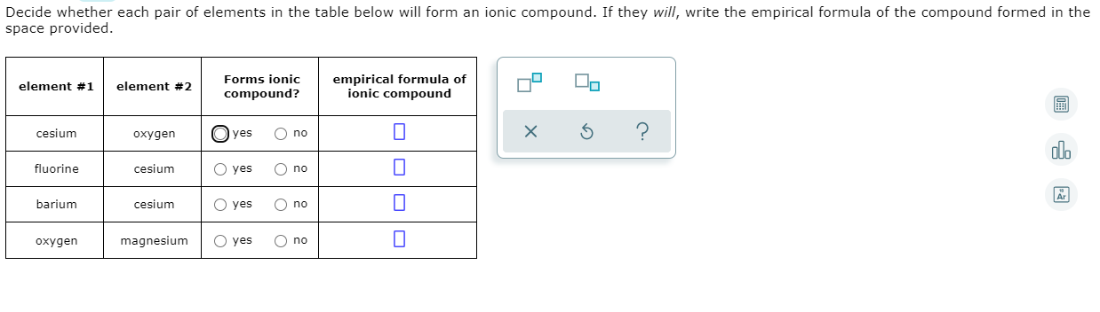 Solved Decide whether each pair of elements in the table | Chegg.com