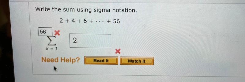 Solved Write the sum using sigma notation. 2 + 4 + 6 + ... + | Chegg.com