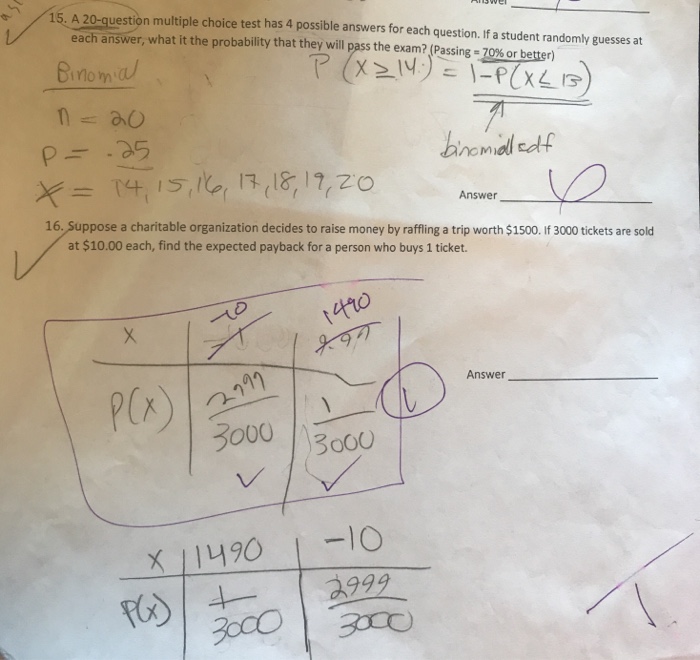 Solved 15. A 20-question multiple choice test has 4 possible | Chegg.com