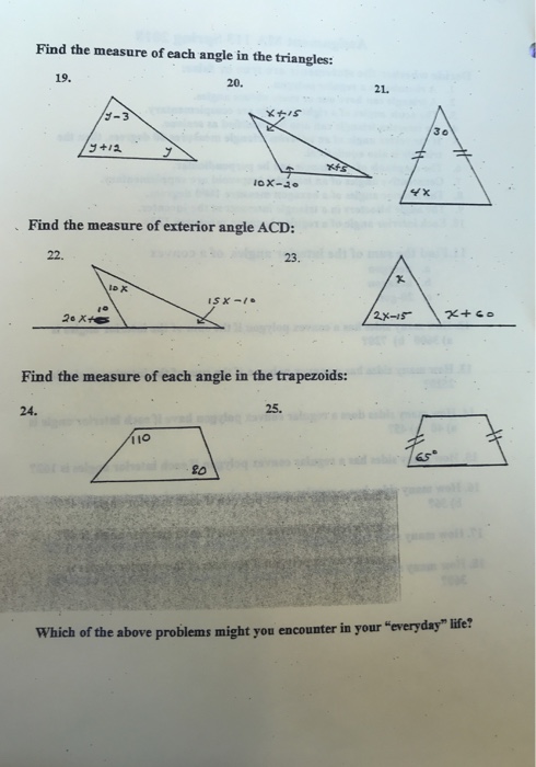 Solved Find the measure of each angle in the triangles: 19. | Chegg.com