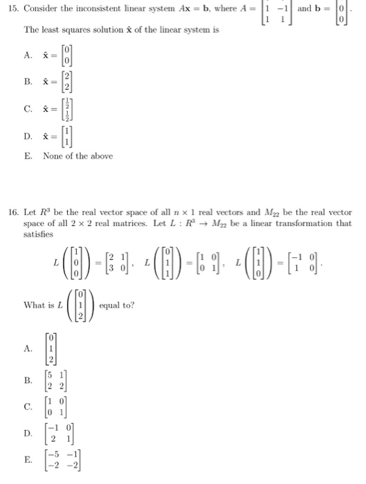 Solved 15. Consider the inconsistent linear systern Ax = b, | Chegg.com