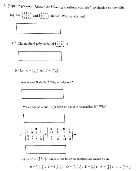 Solved 2 5. 10pts: 2 pts each) Answer the following | Chegg.com