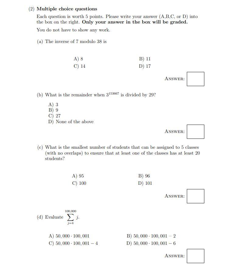 Solved (2) Multiple choice questions Each question is worth | Chegg.com