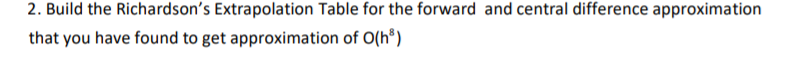 Solved 2. Build the Richardson's Extrapolation Table for the | Chegg.com