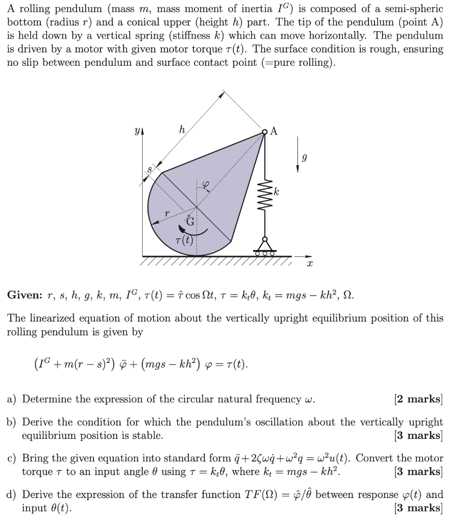 A rolling pendulum (mass m, mass moment of inertia IG | Chegg.com