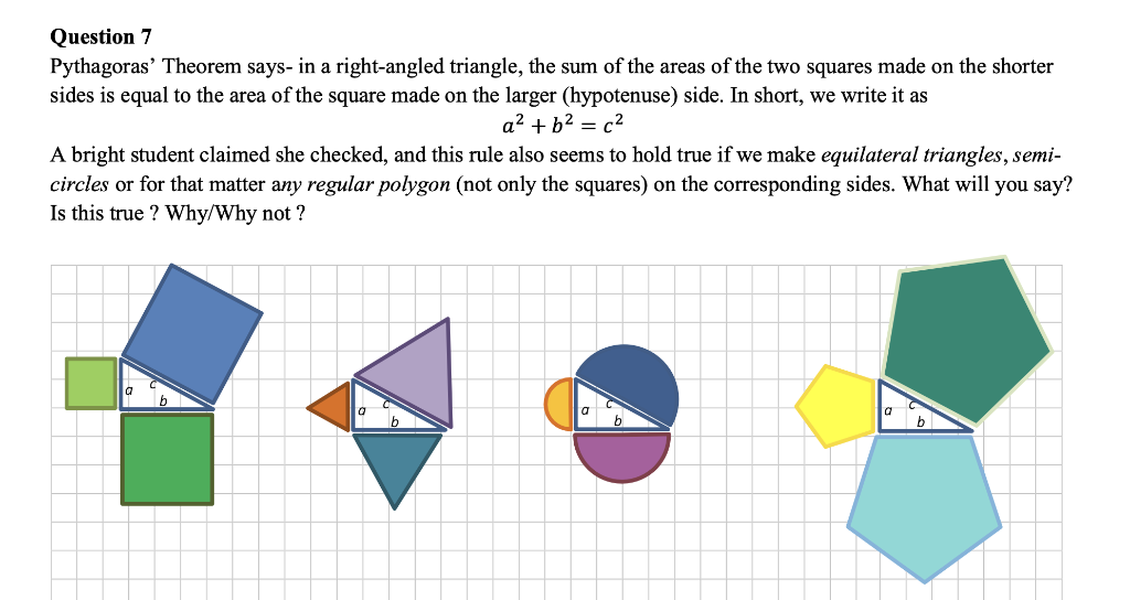 Solved Question 7 Pythagoras' Theorem says- in a | Chegg.com