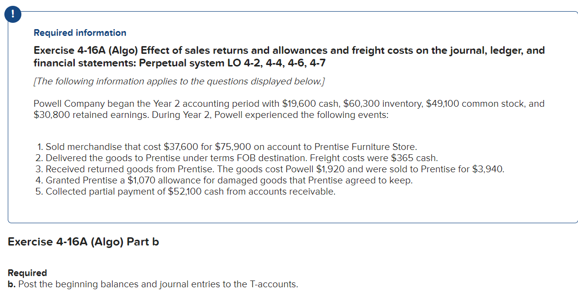 Solved Required information Exercise 4-16A (Algo) Effect of | Chegg.com