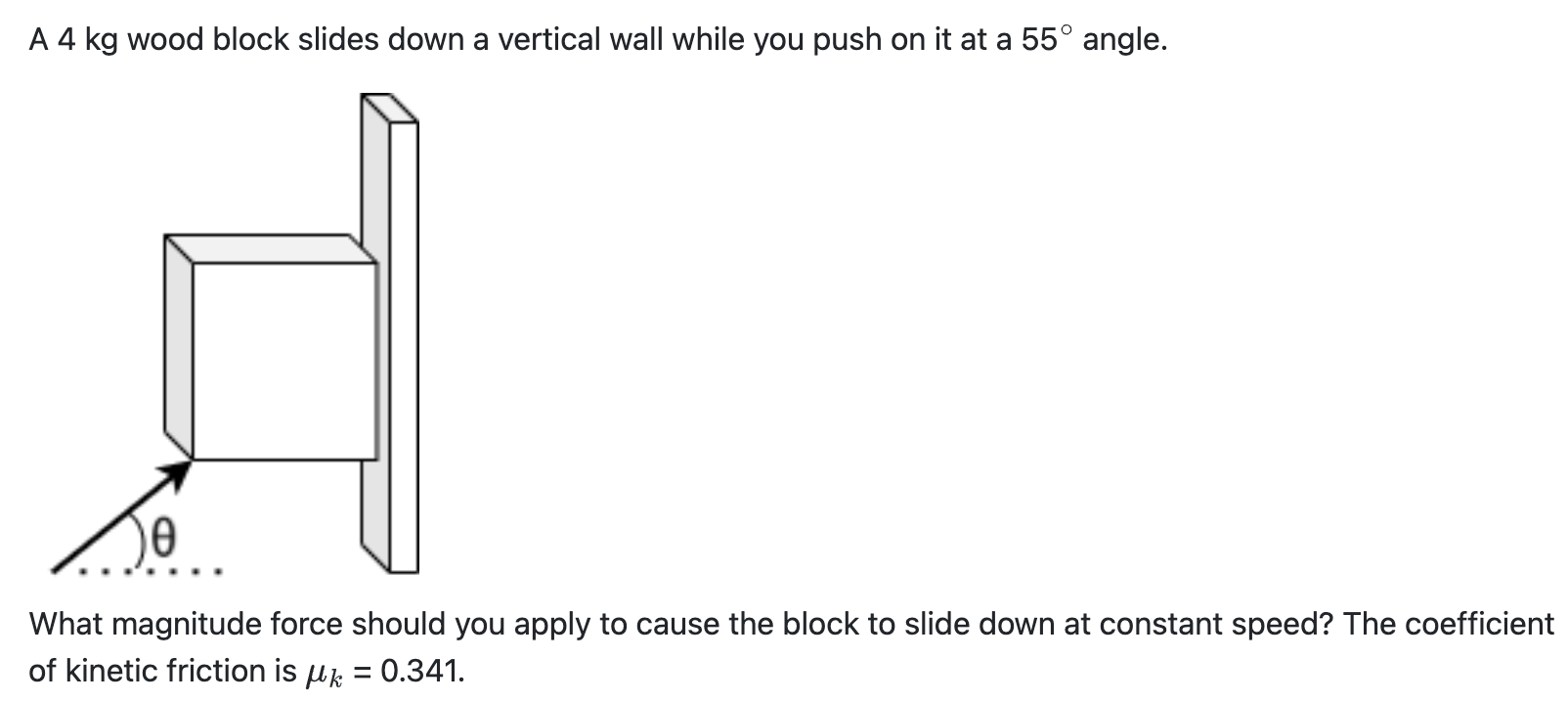 Solved A 4 ﻿kg wood block slides down a vertical wall while | Chegg.com