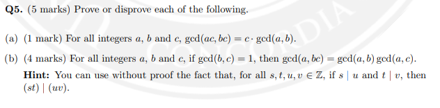 Solved Q5. (5 marks) Prove or disprove each of the | Chegg.com