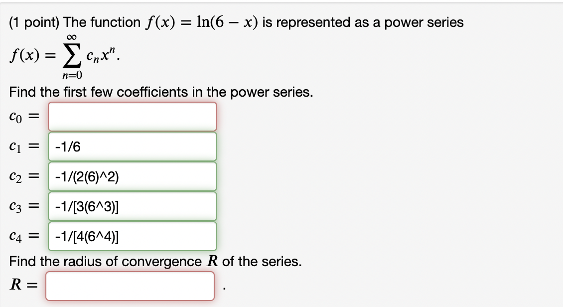 Solved ( 1 point) The function f(x)=ln(6−x) is represented | Chegg.com