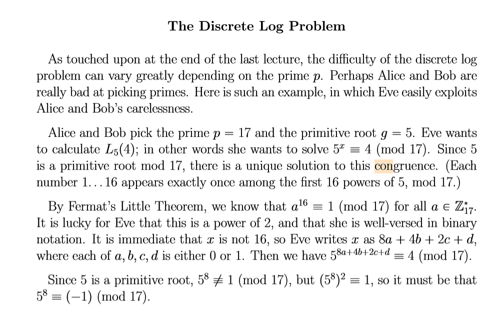 Solved The Discrete Log Problem As touched upon at the end | Chegg.com
