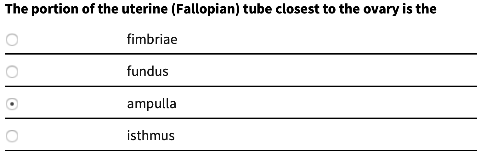 Solved The portion of the uterine (Fallopian) tube closest | Chegg.com
