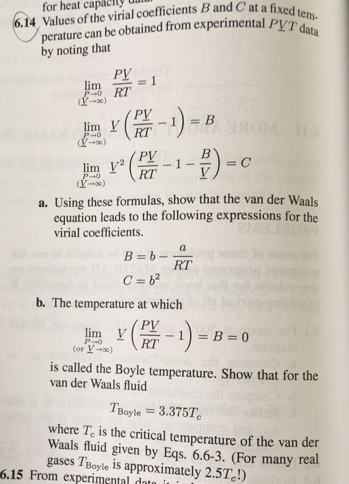 Solved for heat capacity 6.14 Values of the virial | Chegg.com