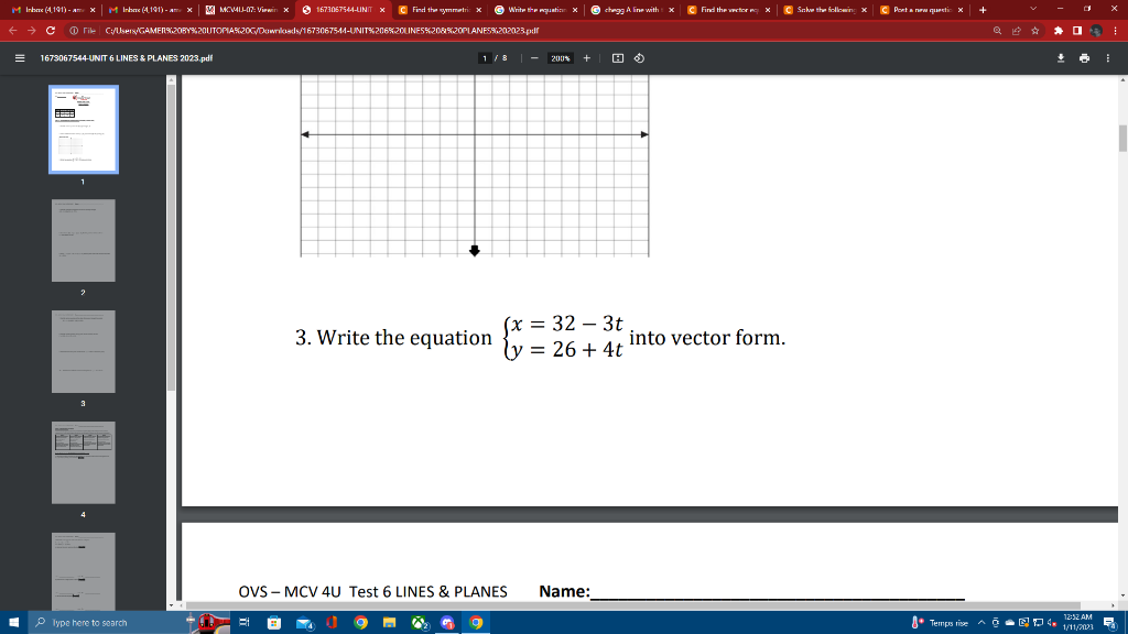 1. A line with the direction vector (-4,-2) passes | Chegg.com