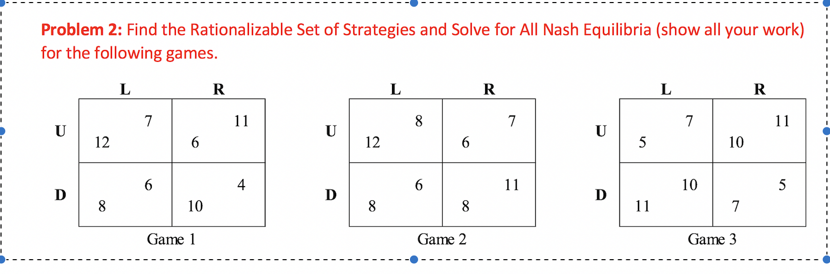 Solved Problem 2: Find the Rationalizable Set of Strategies | Chegg.com