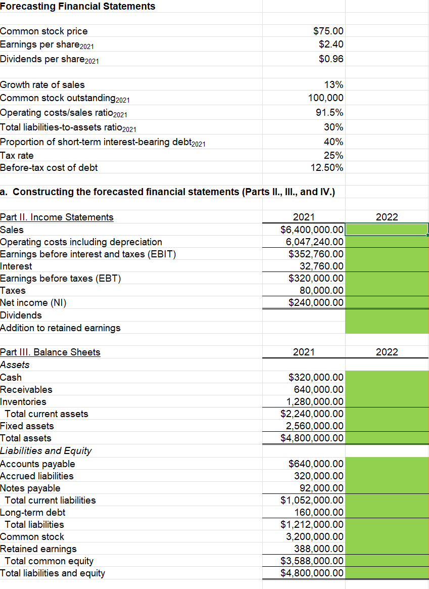 Forecasting Financial Statements Common stock price | Chegg.com