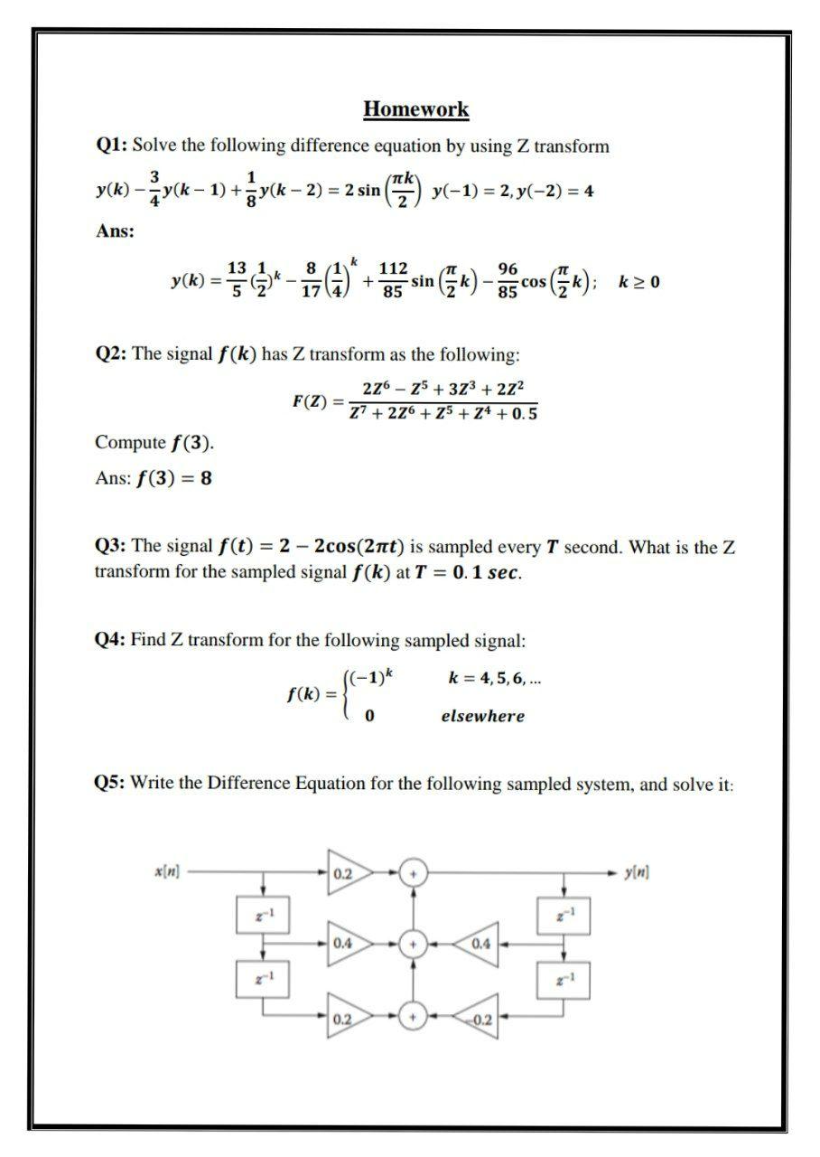 Solved Homework Q1: Solve the following difference equation | Chegg.com