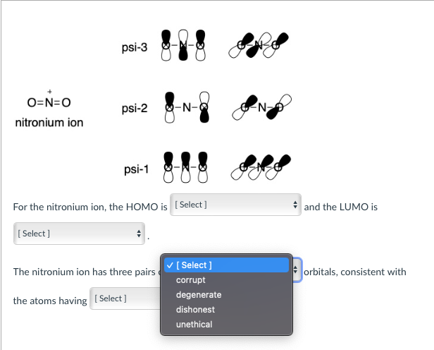 Solved psi-3 \&-ल-8 O=N+=O nitronium ion psi-2 \&-N-8 psi-1 | Chegg.com