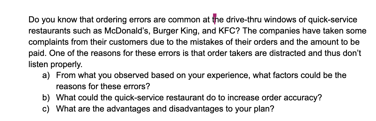 Solved Do you know that ordering errors are common at the | Chegg.com