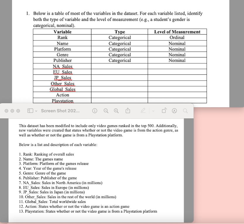 Solved The question is asking if each variable is either | Chegg.com
