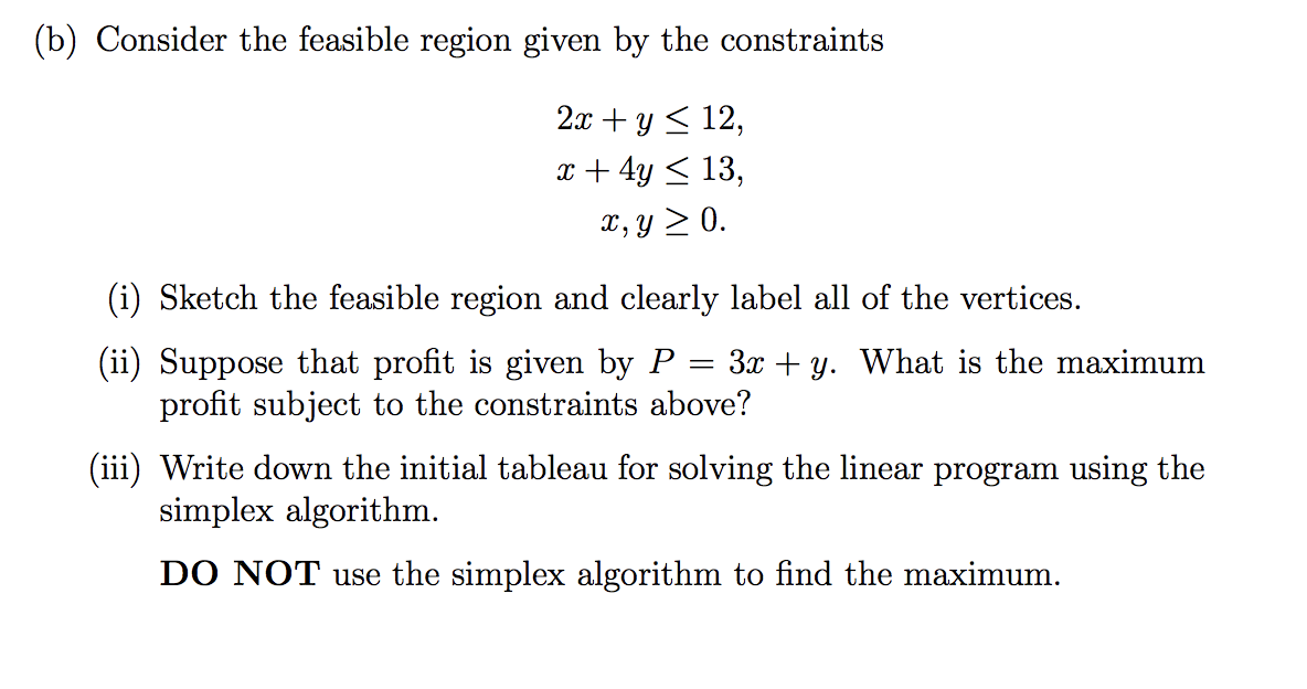 Solved (b) Consider the feasible region given by the | Chegg.com